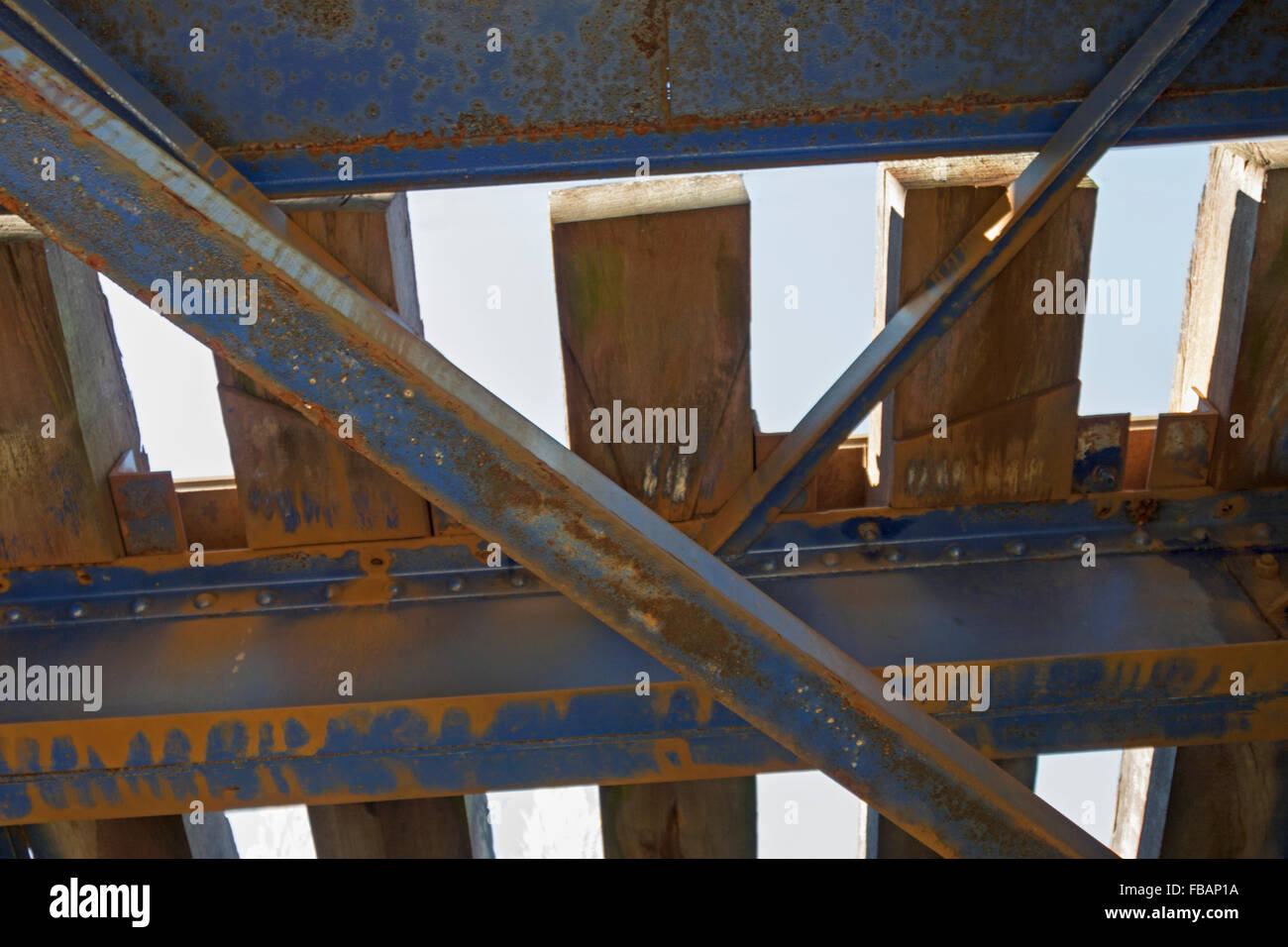 a horizontal or vertical view of the the underside of some railway ...