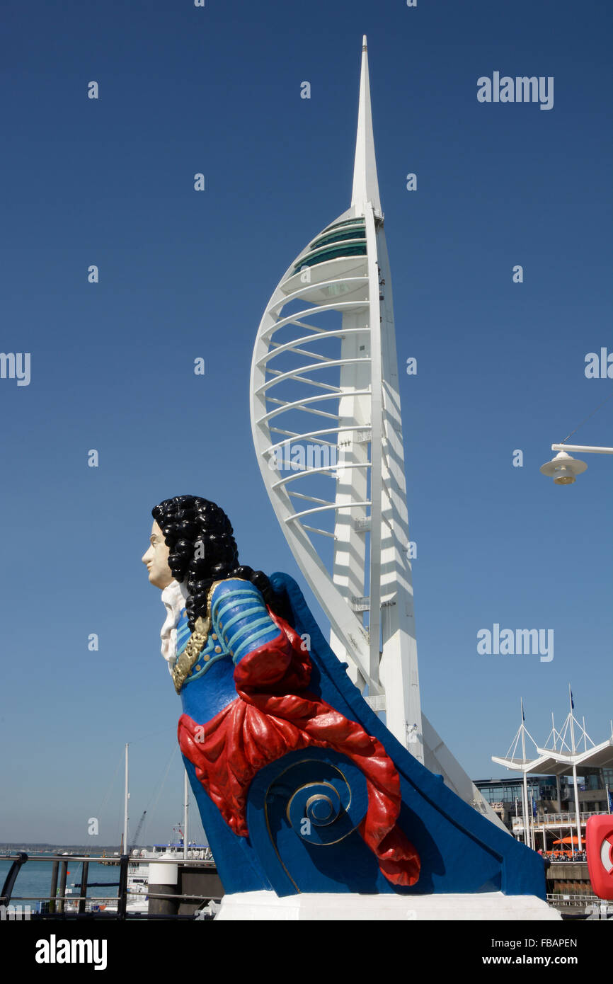 Old Ships figurehead on harbourside at Gunwharf Quays shopping mall in ...