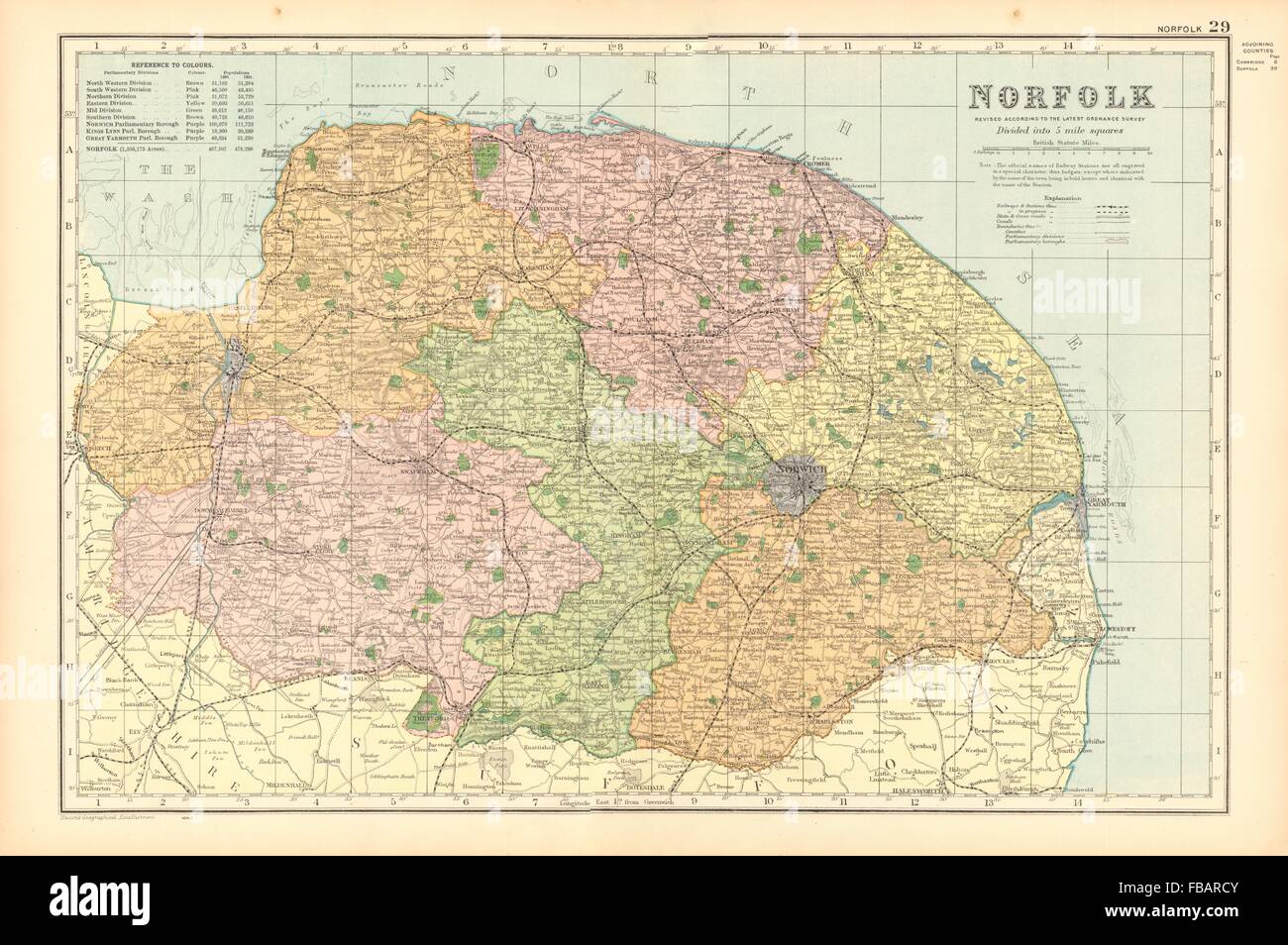 NORFOLK. Showing Parliamentary divisions, boroughs & parks. BACON, 1904 ...