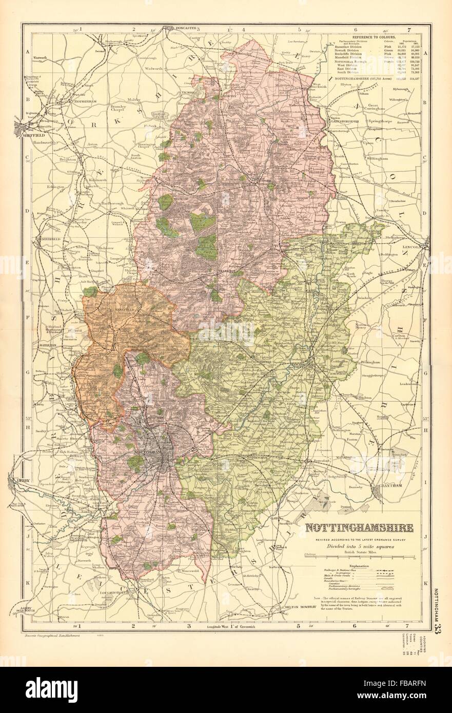NOTTINGHAMSHIRE. Showing Parliamentary divisions,boroughs & parks.BACON ...