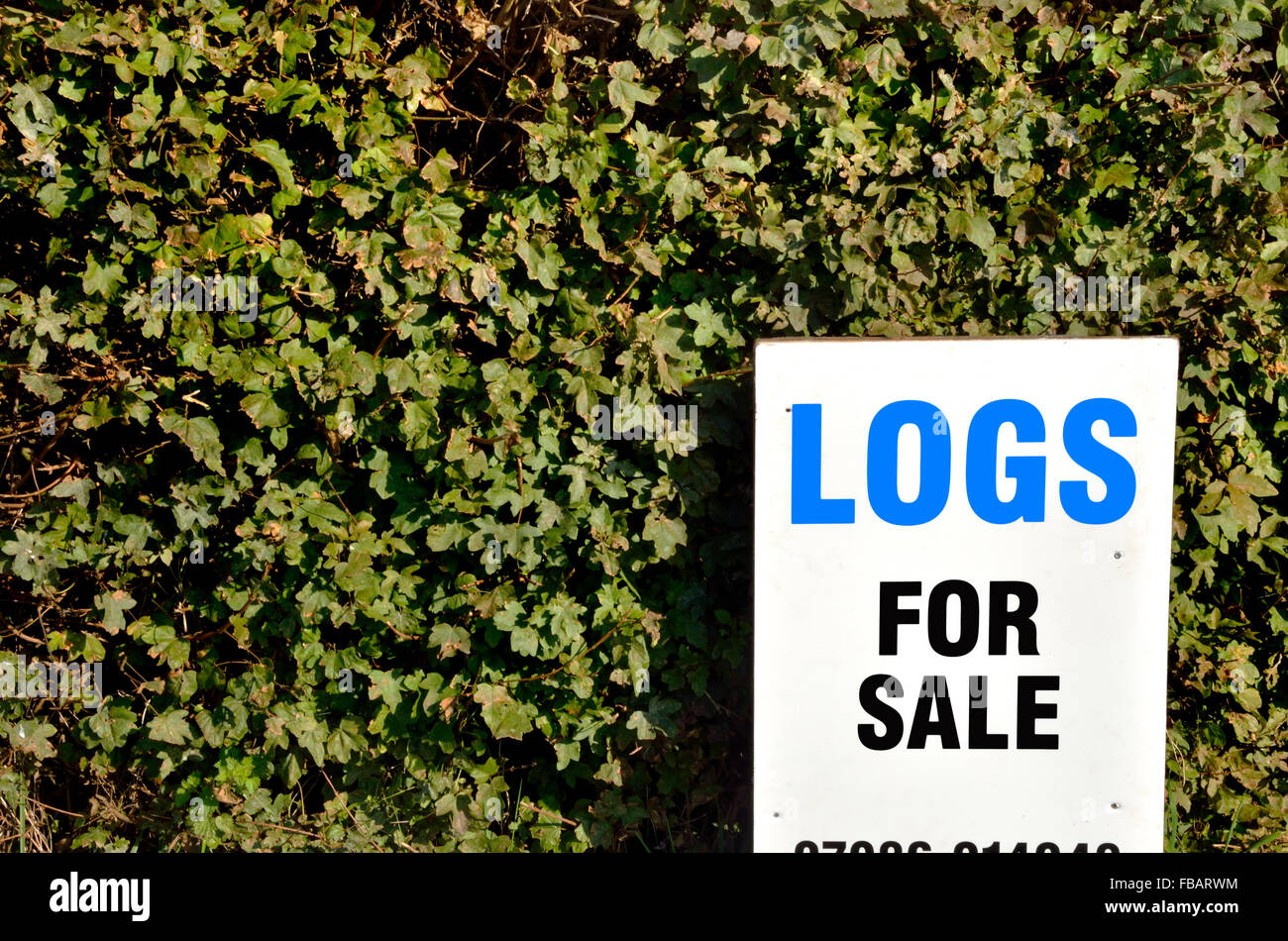 Logs For Sale sign by a hedge Stock Photo - Alamy