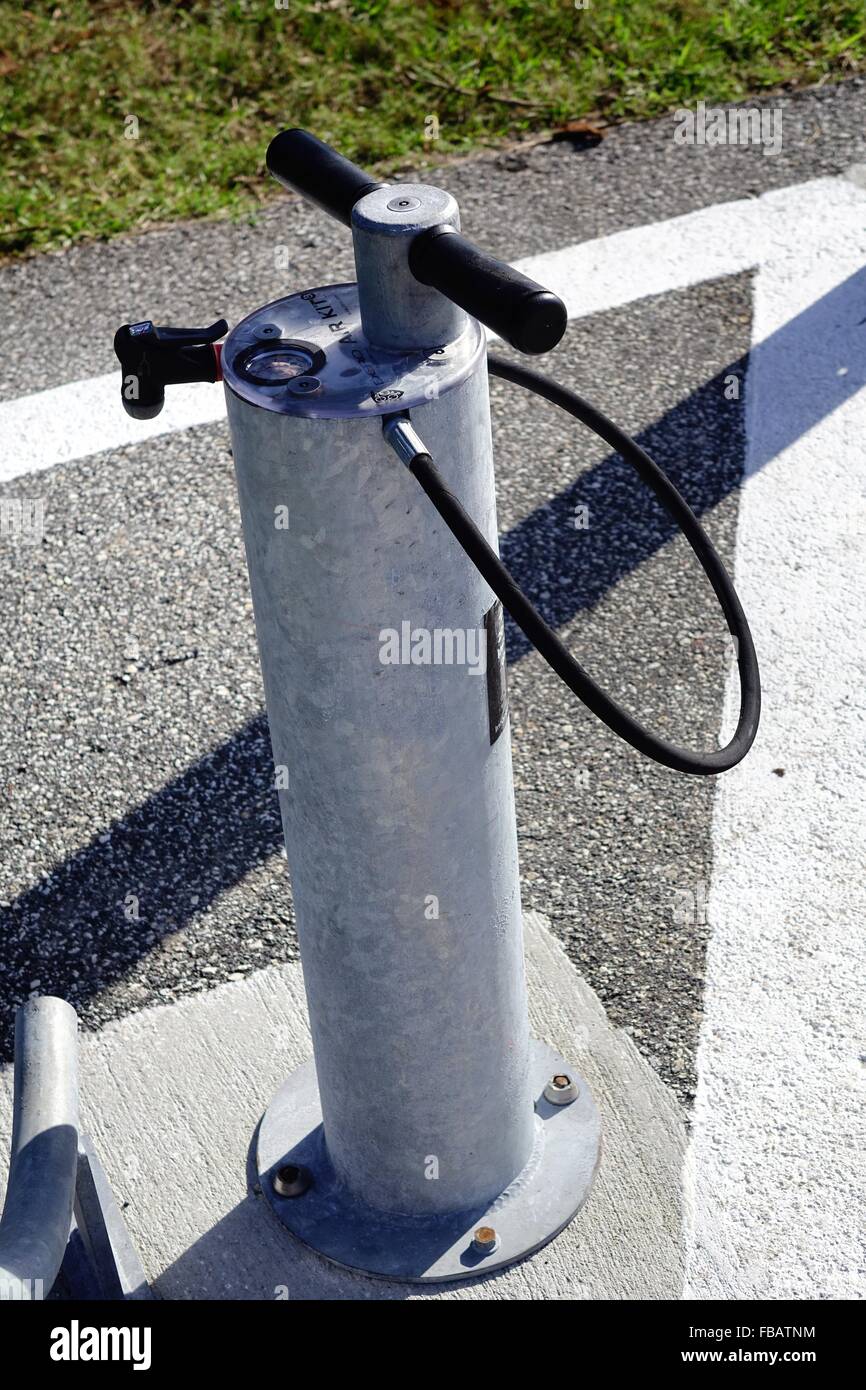 Hand operated bicycle pump available for public use at North Peninsula ...