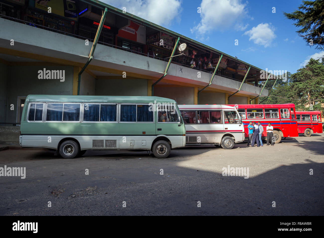 Public buses in central bus terminal in Nuwara Eliya, Sri Lanka, South ...
