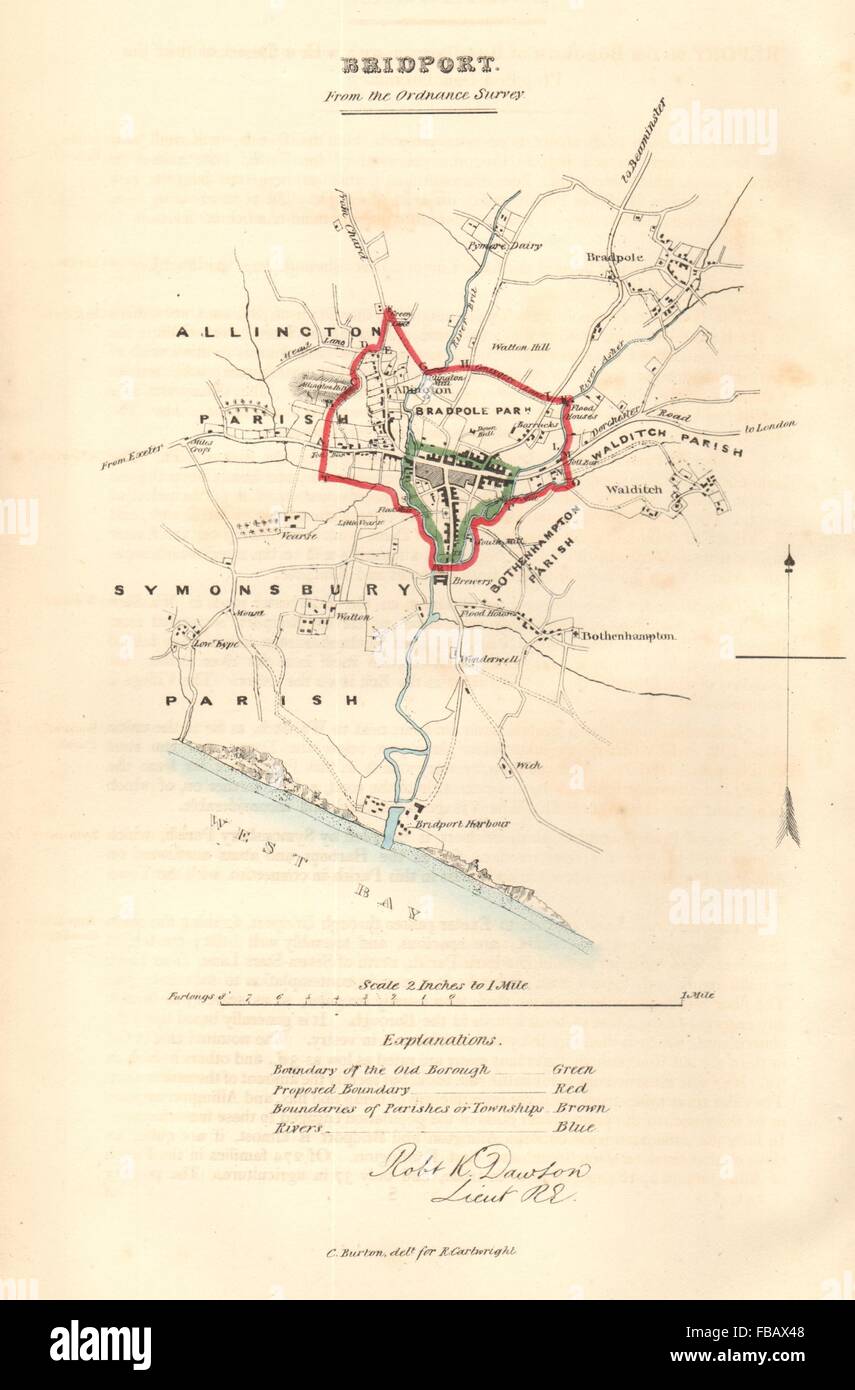 BRIDPORT borough/town plan. REFORM ACT. Bradpole. Dorset. DAWSON, 1832 ...