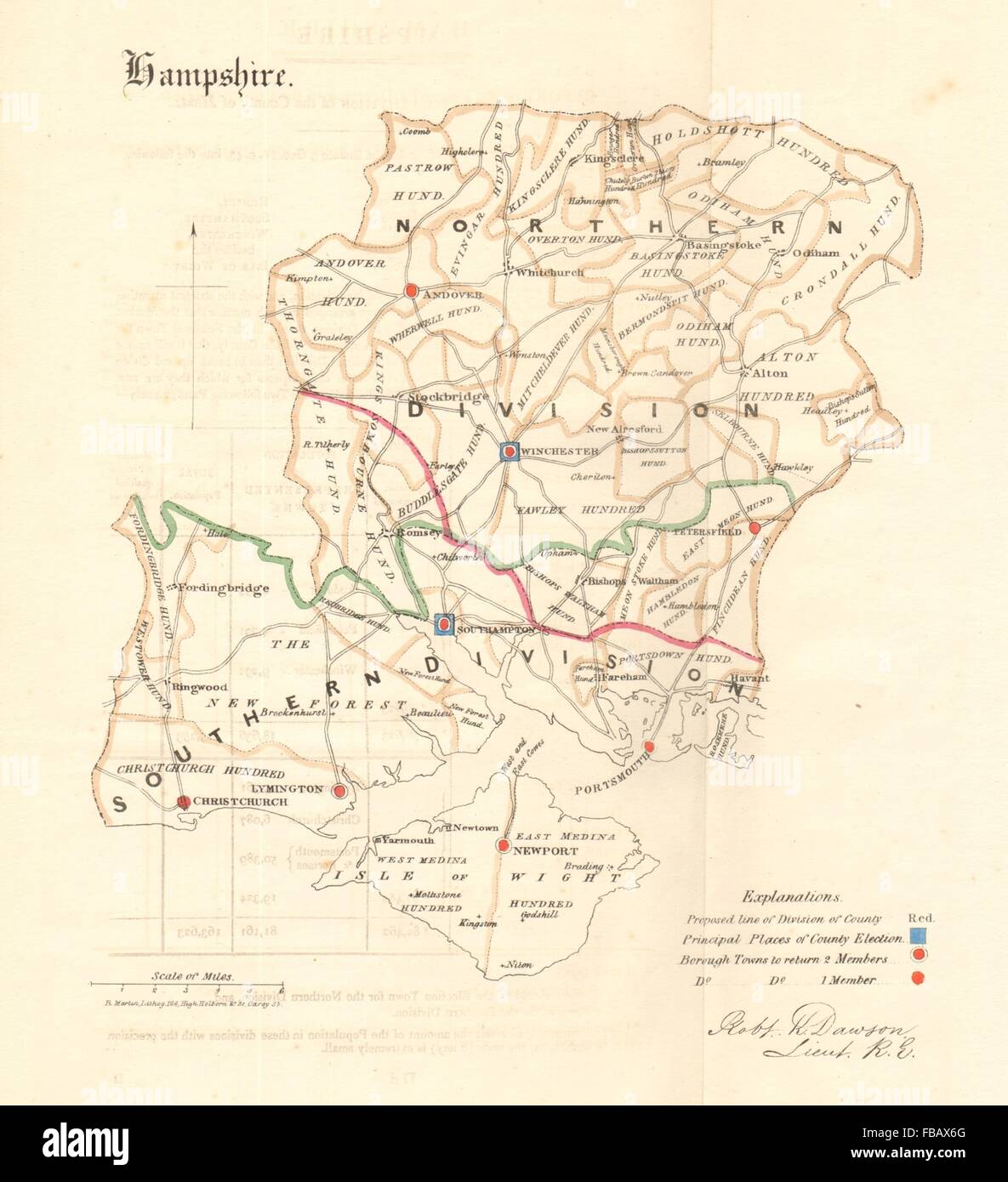 Hampshire county map. Divisions boroughs electoral. REFORM ACT. DAWSON ...