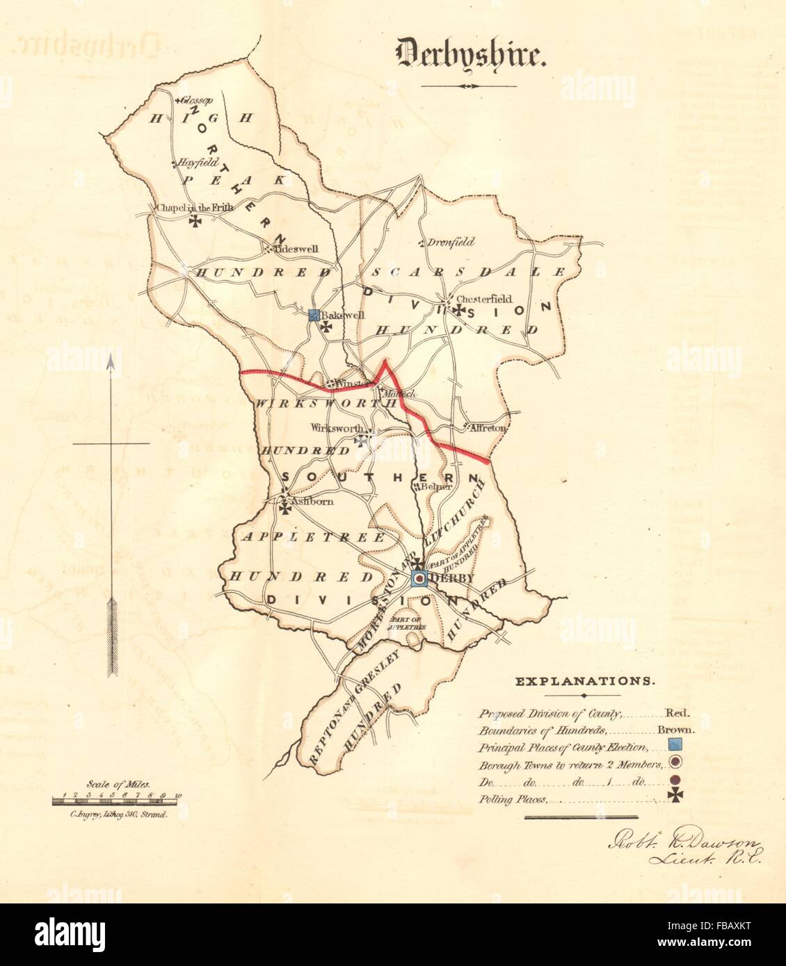 Derbyshire county map. Divisions boroughs electoral. REFORM ACT. DAWSON ...