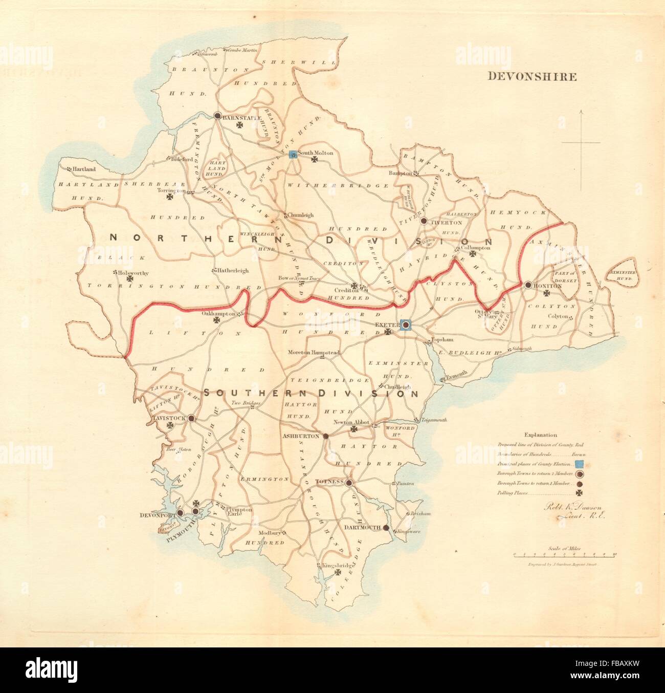 Devonshire county map. Divisions boroughs electoral. REFORM ACT. DAWSON ...