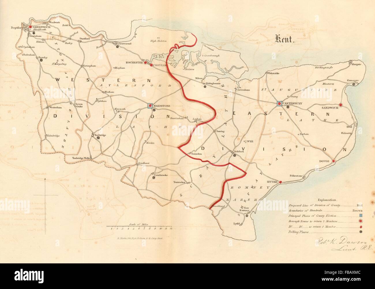 Kent county map. Divisions boroughs electoral. REFORM ACT. DAWSON, 1832 ...