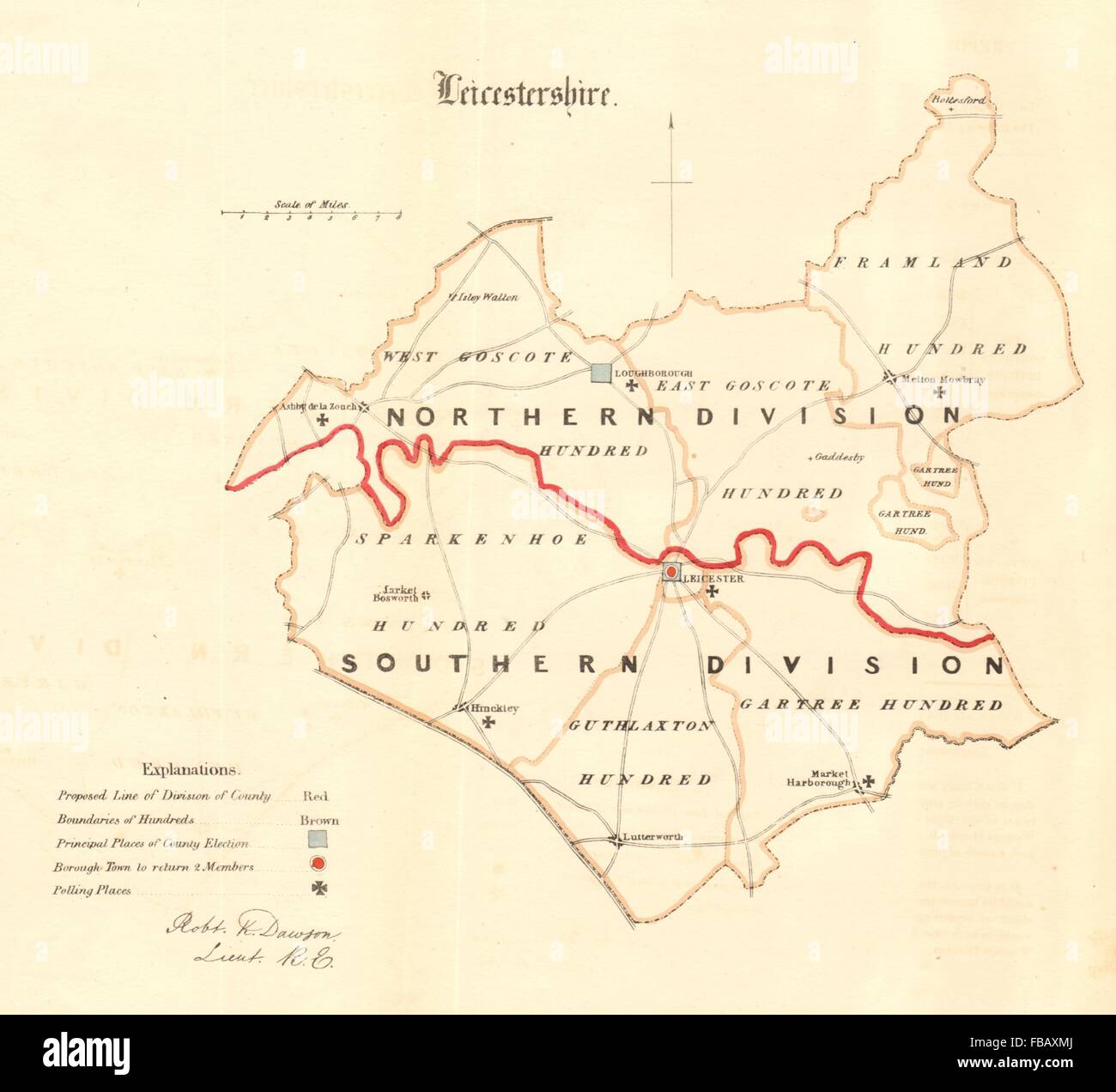 Leicestershire county map. Divisions boroughs electoral. REFORM ACT ...