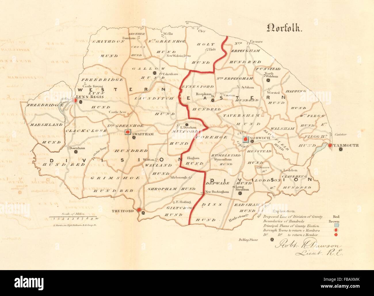 Norfolk county map. Divisions boroughs electoral. REFORM ACT. DAWSON ...