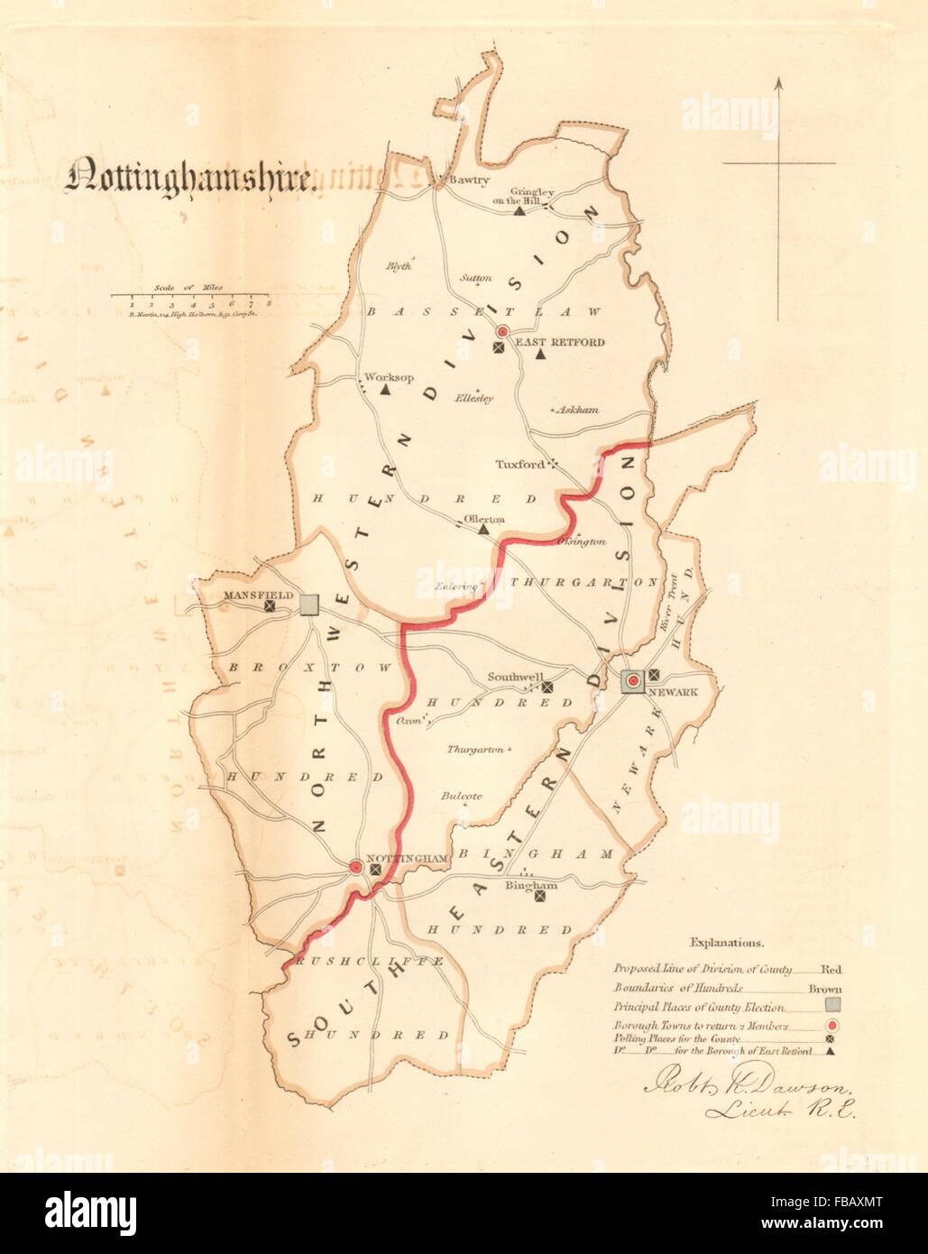 Nottinghamshire county map. Divisions boroughs electoral REFORM ACT ...