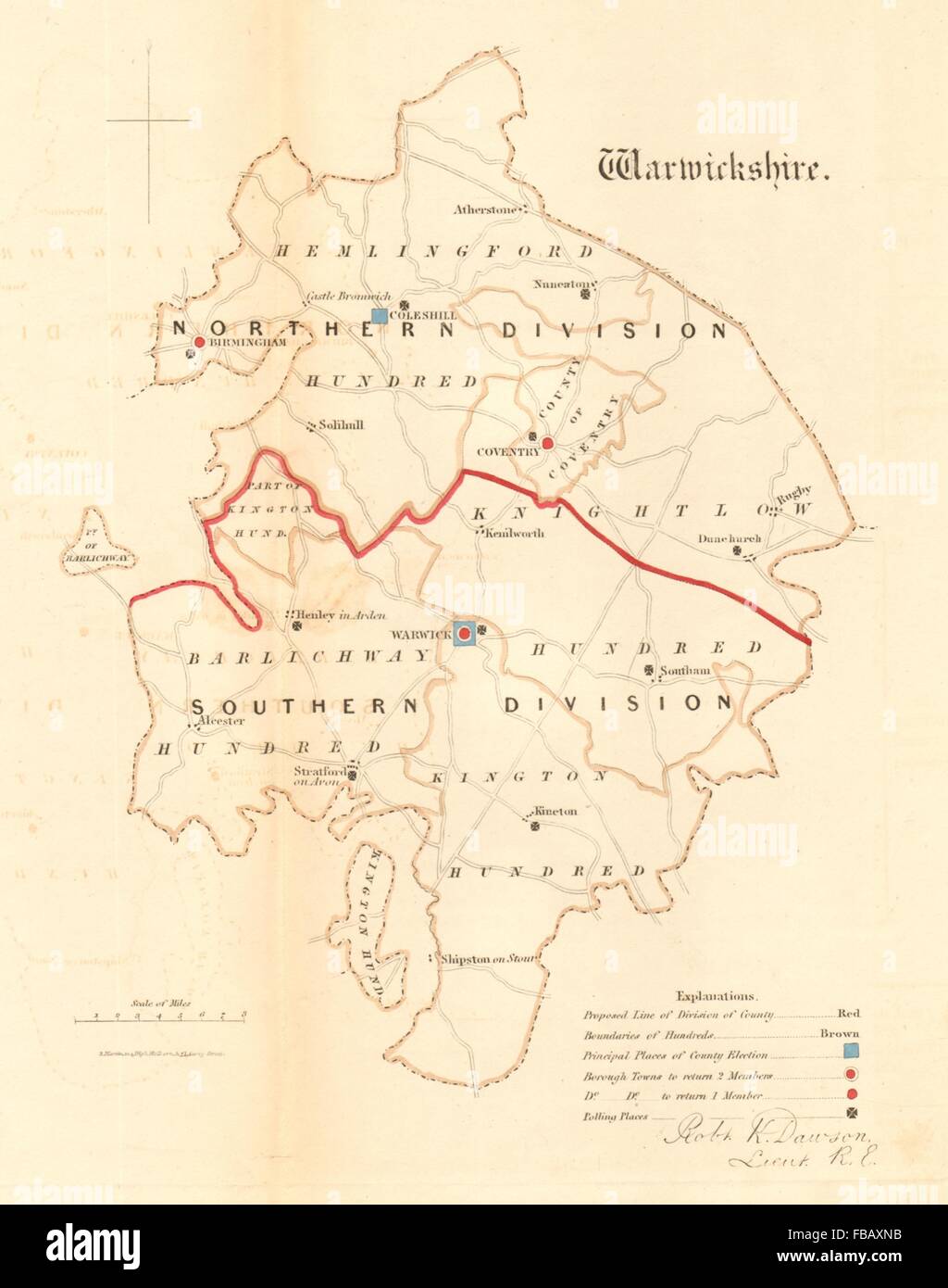 Warwickshire county map. Divisions boroughs electoral. REFORM ACT ...