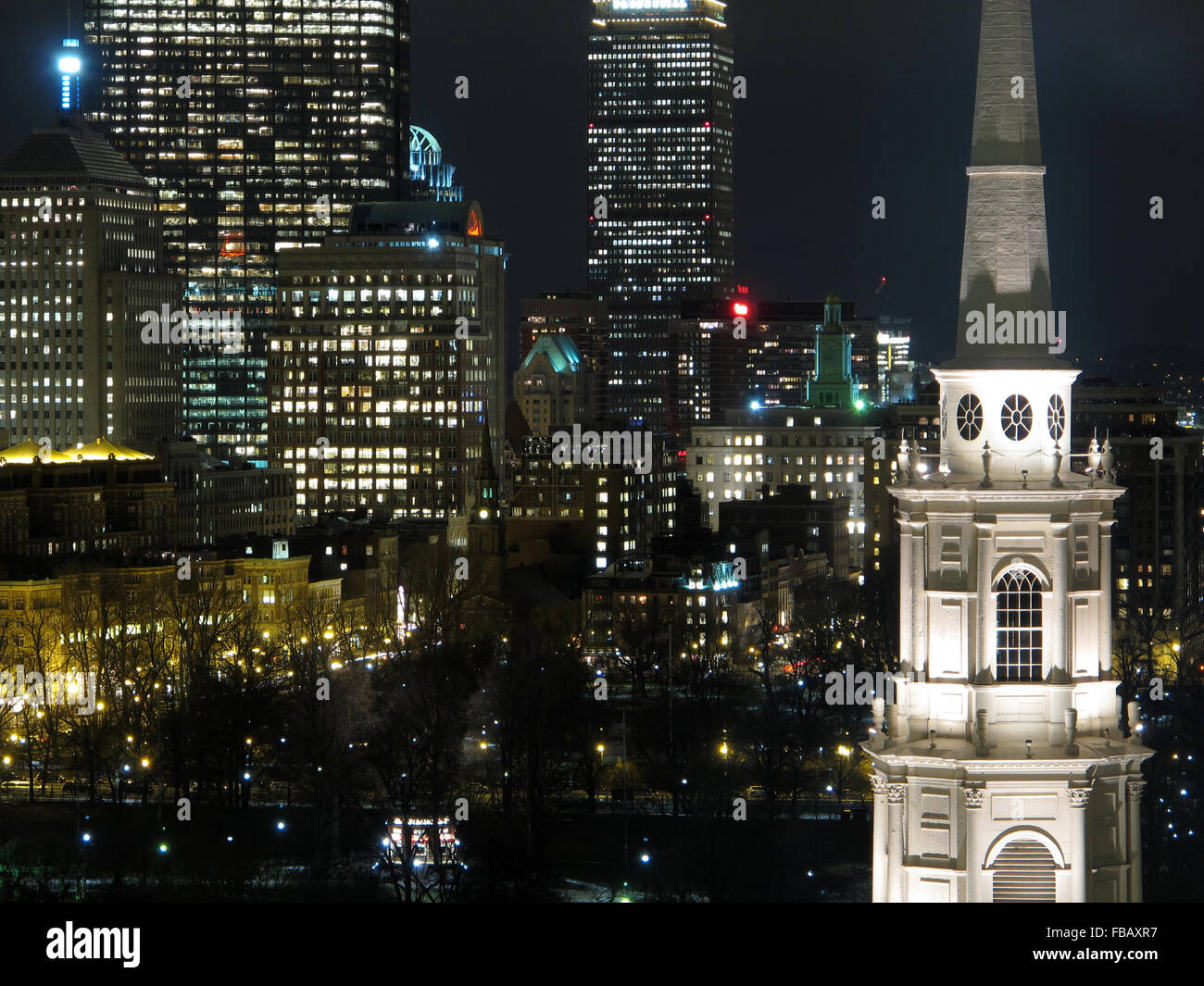 -Cities at night series- Boston Common park and downtown at night Stock ...