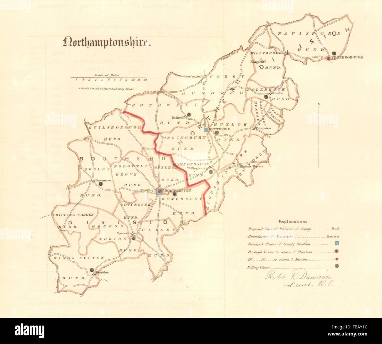 Northamptonshire county map. Divisions boroughs electoral REFORM ACT ...