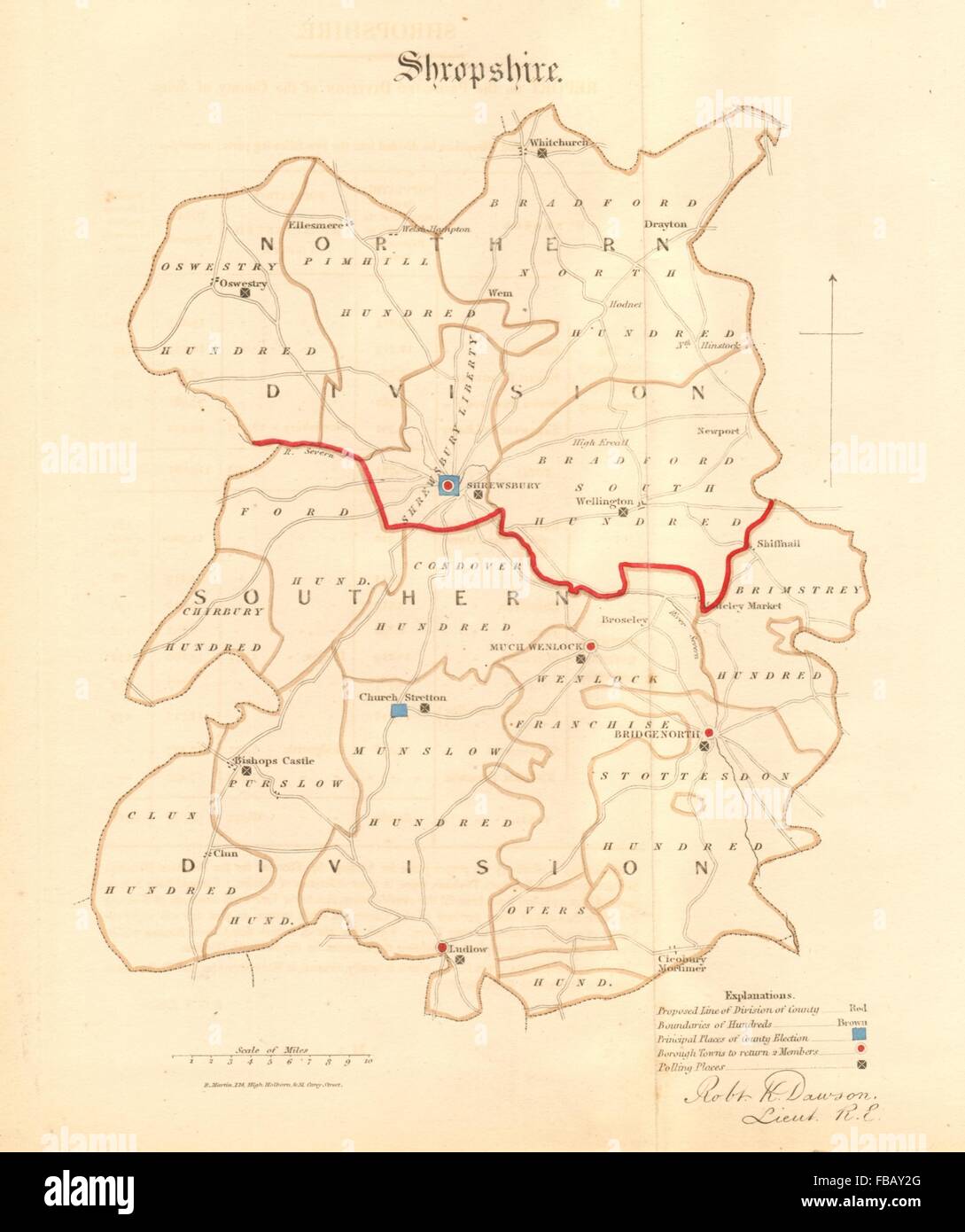 Shropshire county map. Divisions boroughs electoral. REFORM ACT. DAWSON ...
