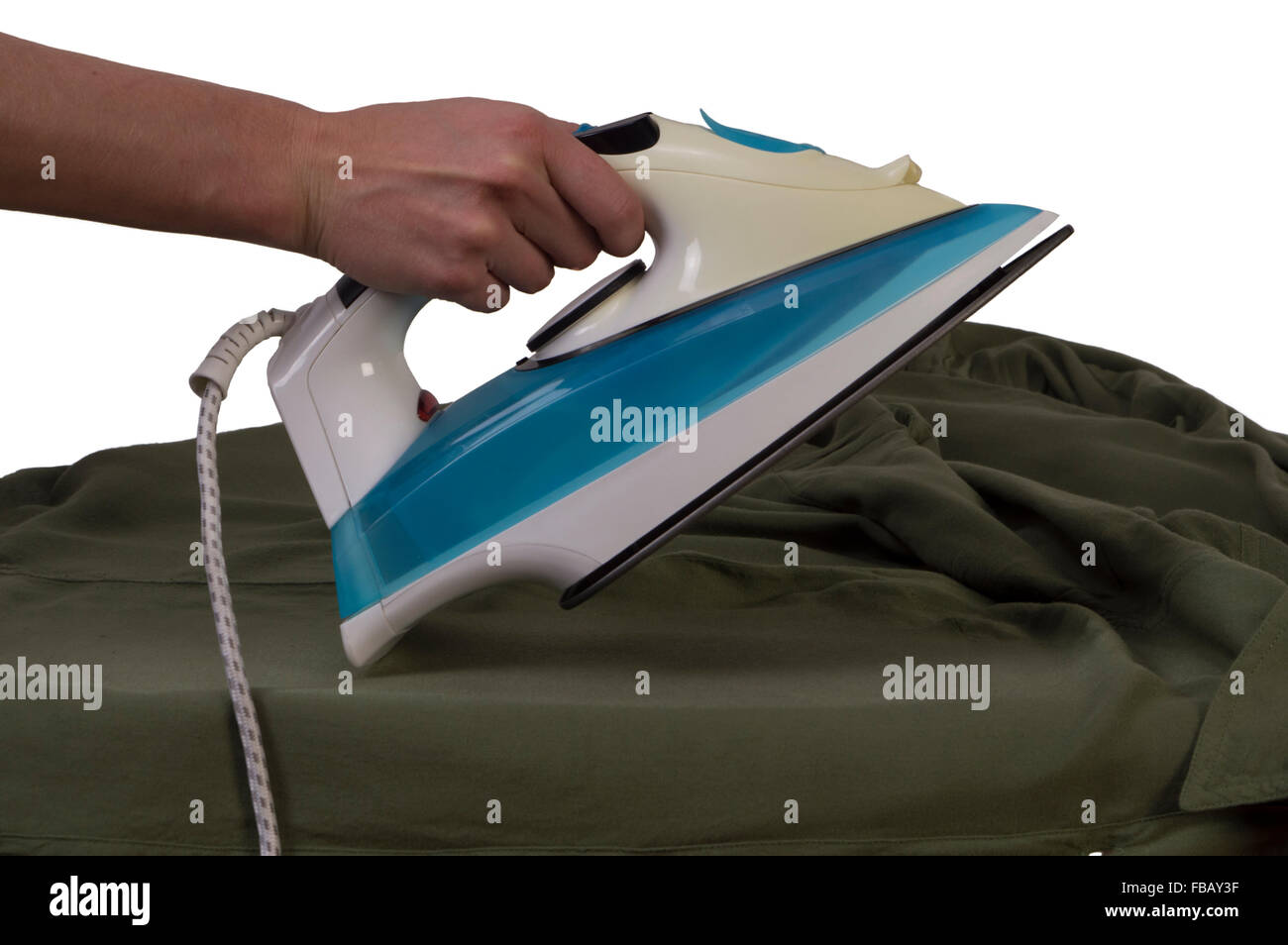 Close up of female ironing shirt isolated on white background Stock ...