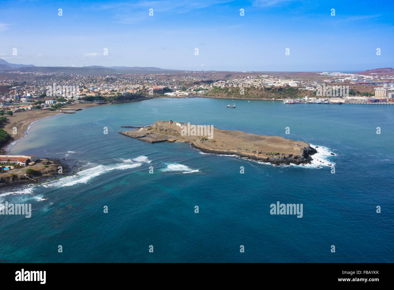 Aerial view of Praia city in Santiago - Capital of Cape Verde Islands ...