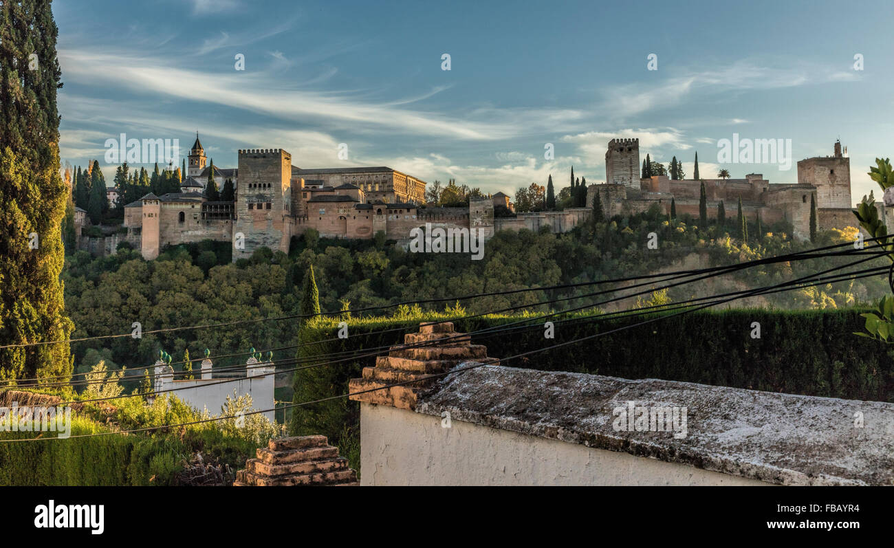View of the Alhambra Palace in Granada from across the River Darro in ...