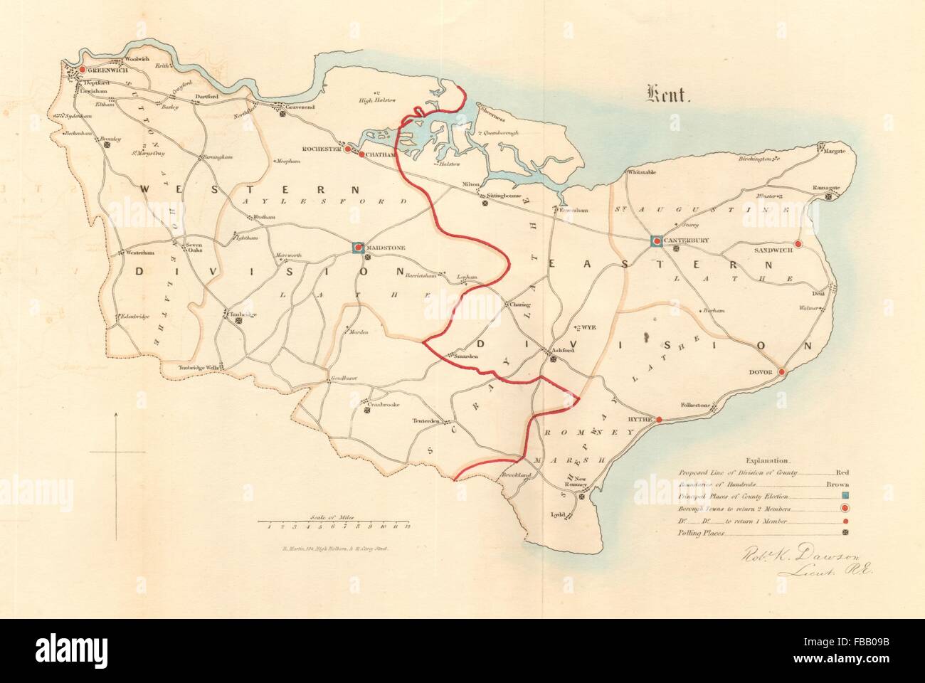 Kent county map. Divisions boroughs electoral. REFORM ACT. DAWSON, 1832 ...