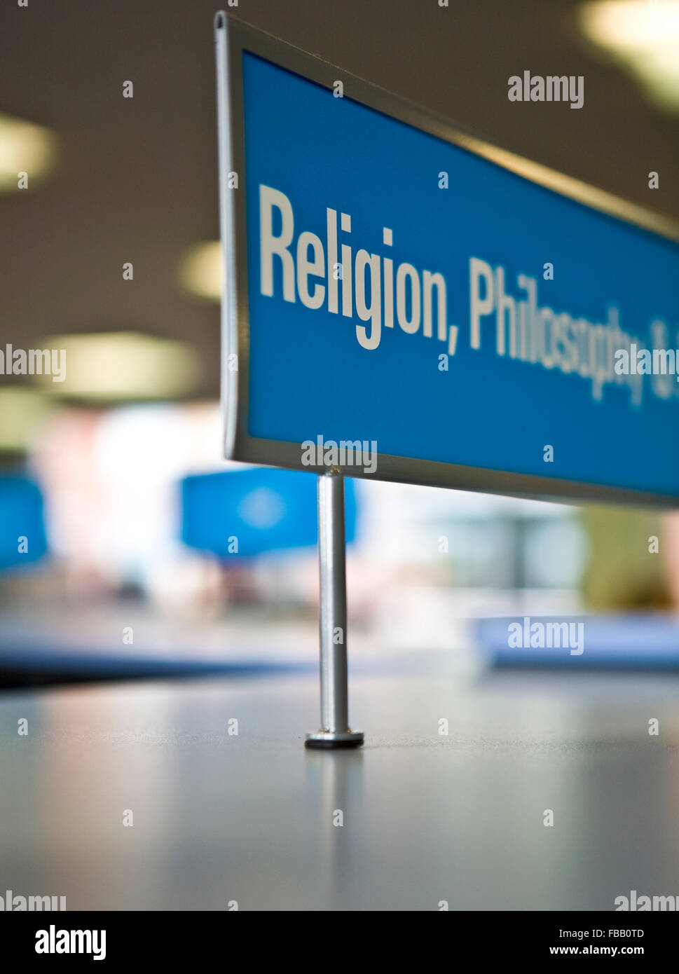 Religion and Philosophy sign in Library Stock Photo - Alamy