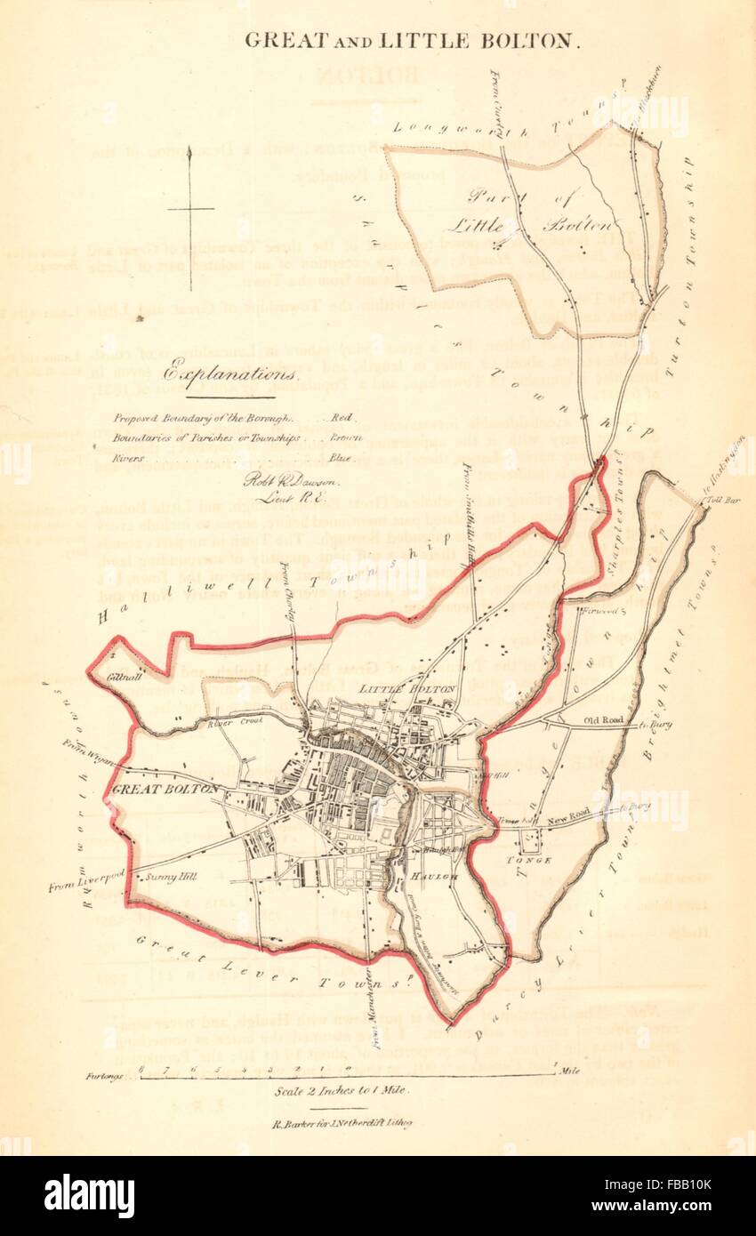 GREAT & LITTLE BOLTON borough/town plan. REFORM ACT. Lancashire. DAWSON ...