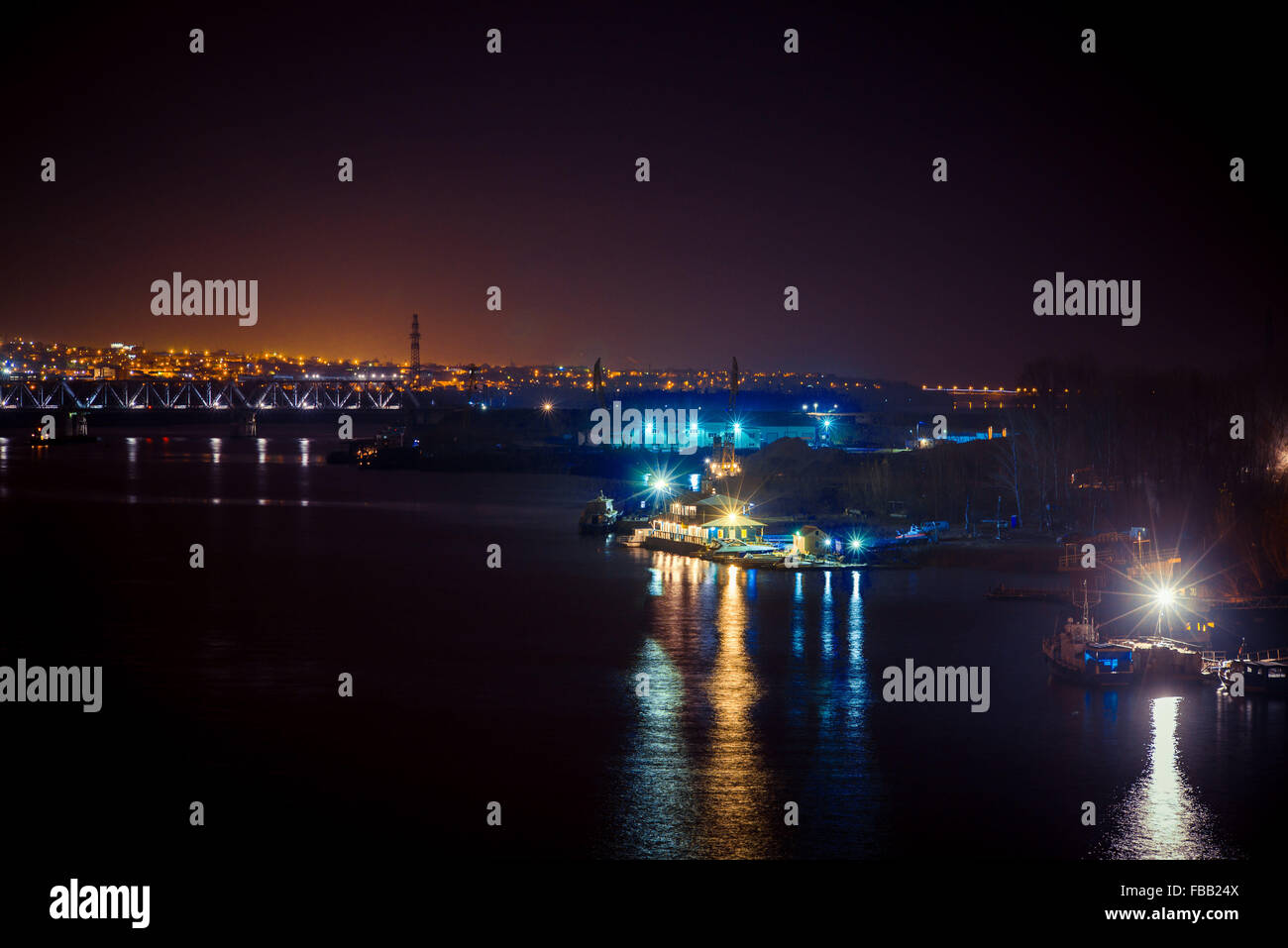 Night port work Stock Photo - Alamy