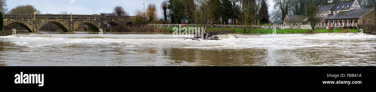 Bathampton Mill and weir with very high water level. A stretch of the ...