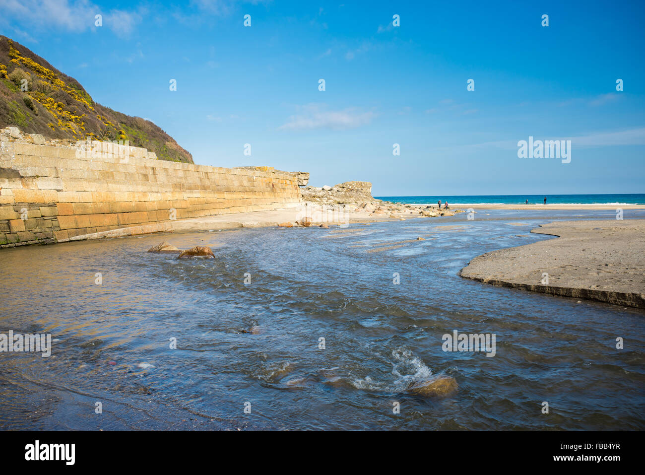 The river and beach at Pentewan Sands Cornwall England UK Stock Photo ...