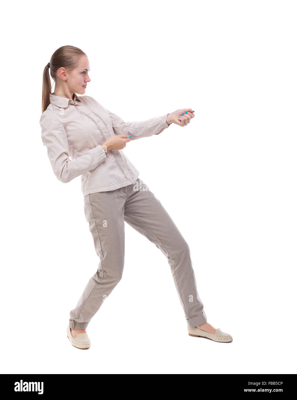 Beautiful Girl Pulling Rope Isolated High Resolution Stock Photography ...