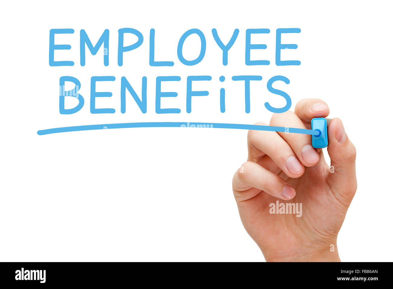 Hand writing Employee Benefits with blue marker on transparent wipe ...