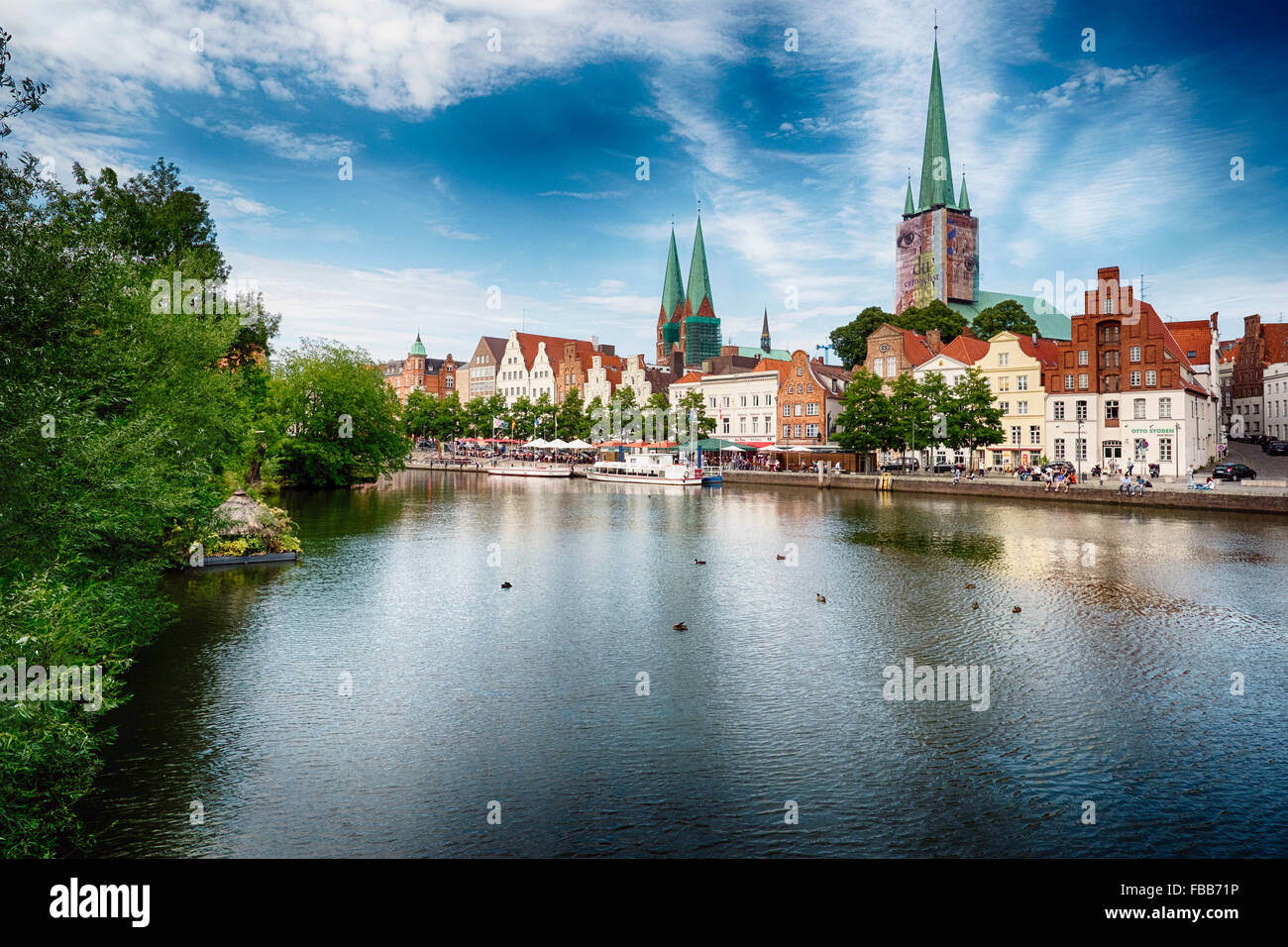 View of the Waterfront of Old Town Lubeck with the Trave Canal ...