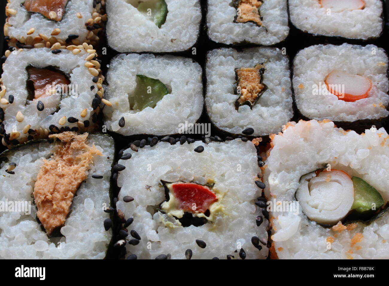 sushi box with sushi with fish and vegetables Stock Photo - Alamy