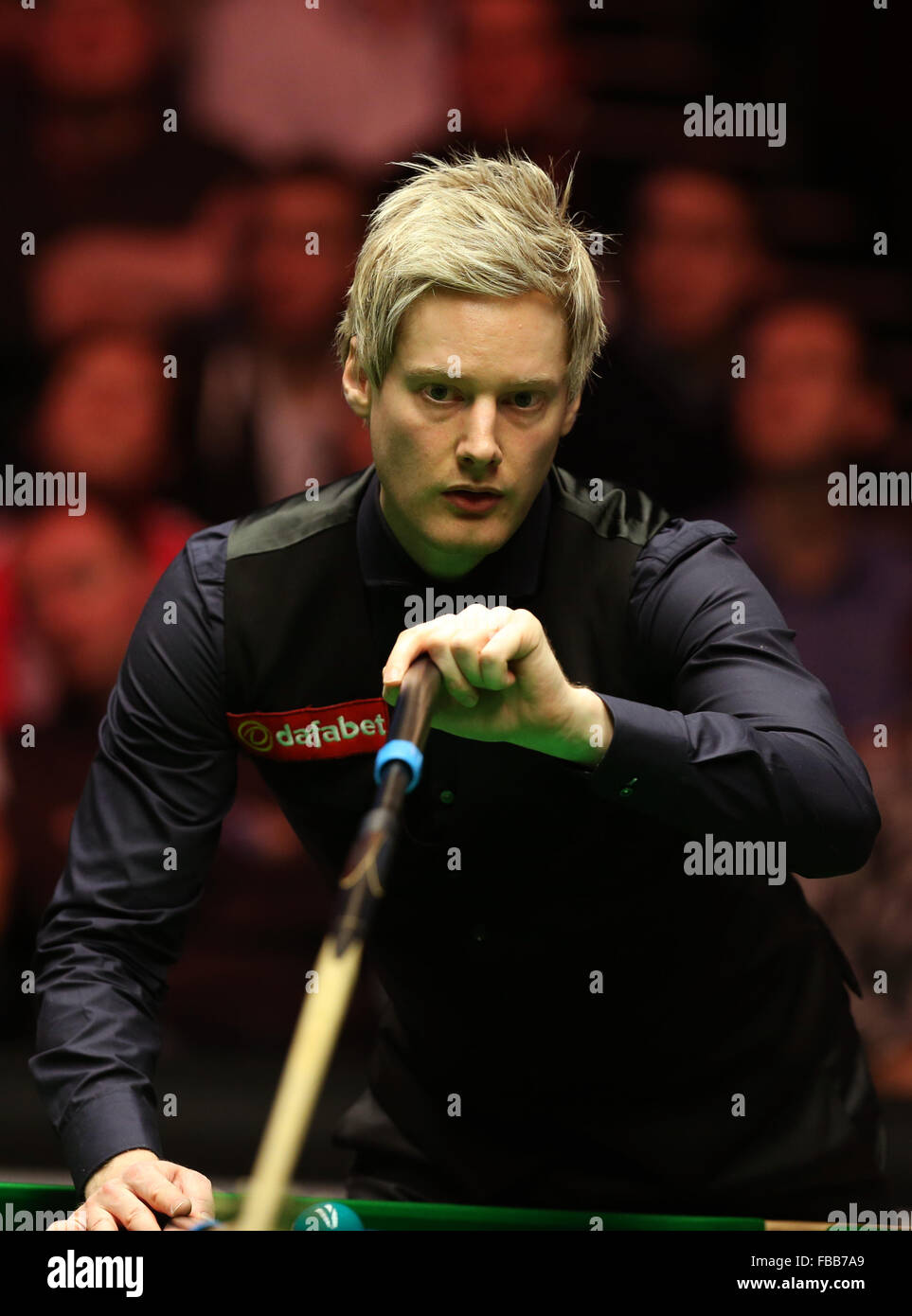 London, Britain. 13th Jan, 2016. Neil Robertson of Australia reacts ...
