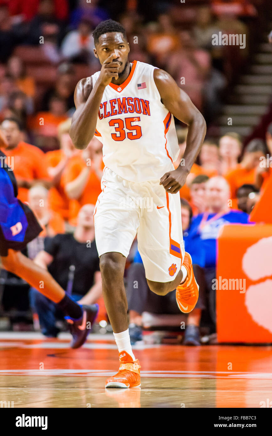 Clemson Tigers center Landry Nnoko (35) celebrates after a slam dunk ...