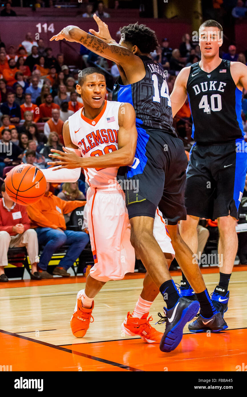 Clemson Tigers guard Jordan Roper (20) drives the baseline and is ...