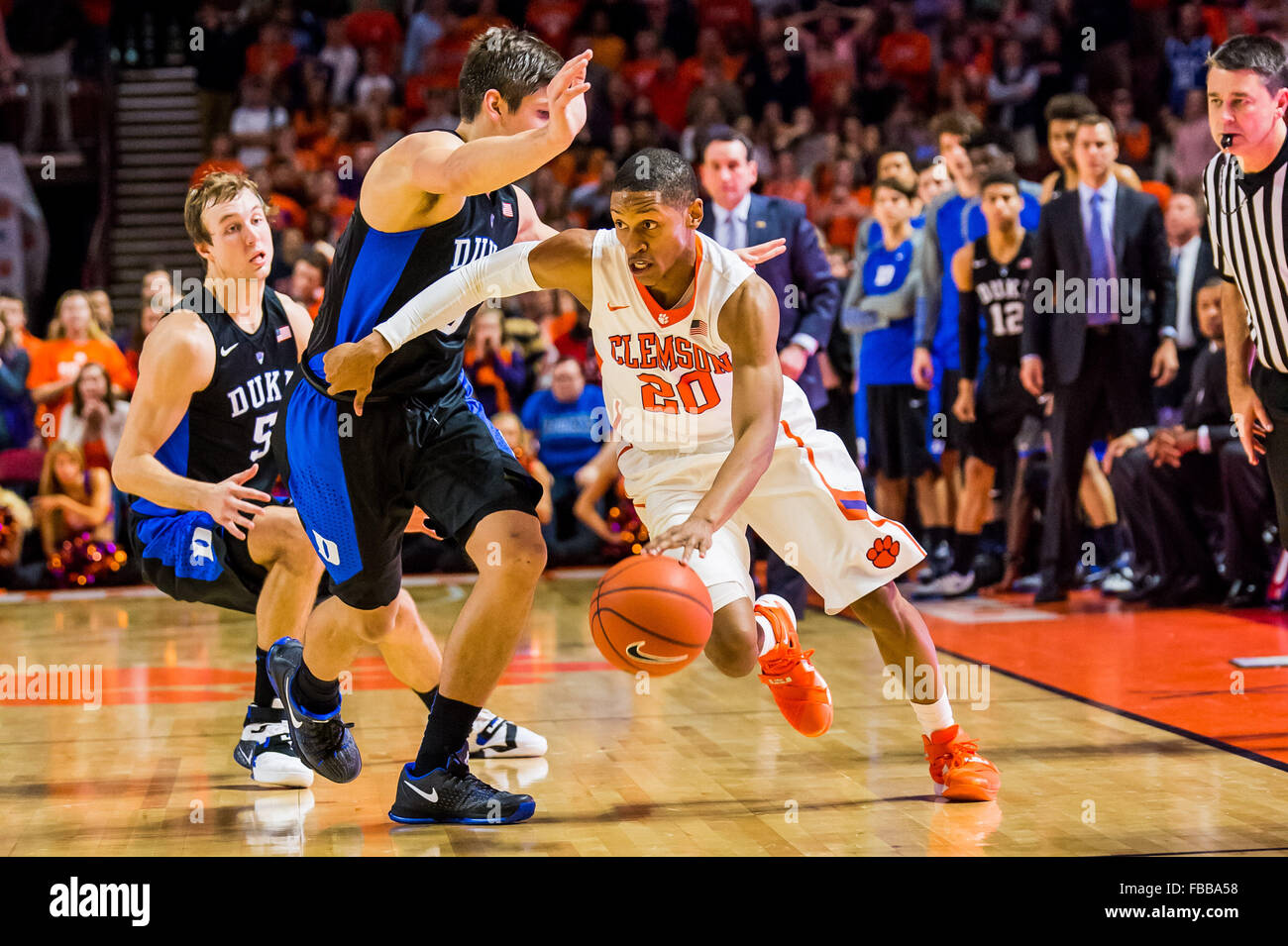 Clemson Tigers guard Jordan Roper (20) gets by Duke Blue Devils guard ...