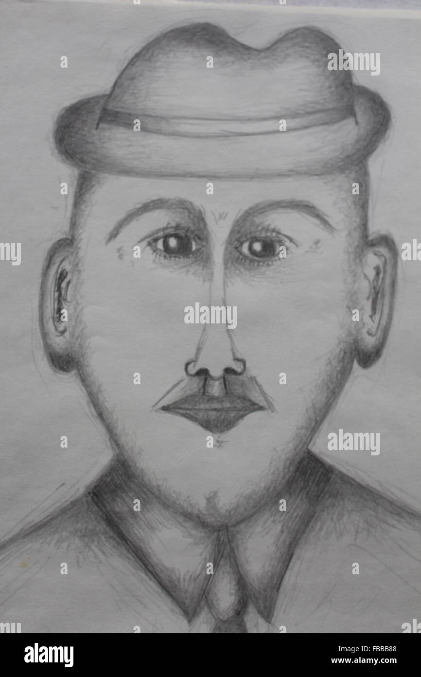 drawing of a man with hat Stock Photo - Alamy