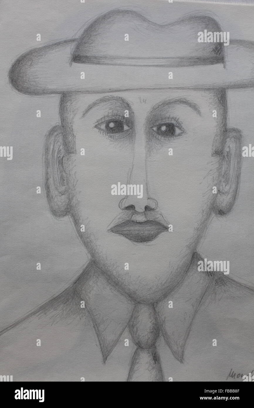 drawing of a man with a great hat Stock Photo - Alamy