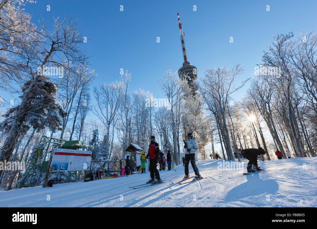 Sljeme mountain in winter.Popular destination for skiing near Zagreb ...