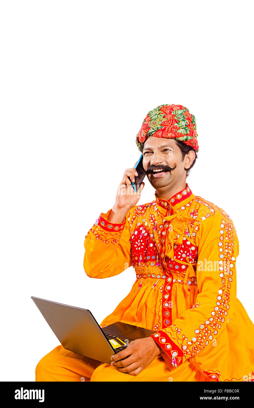 1 indian Rural Gujrati Villager laptop and Mobile Phone Multi Tasking ...