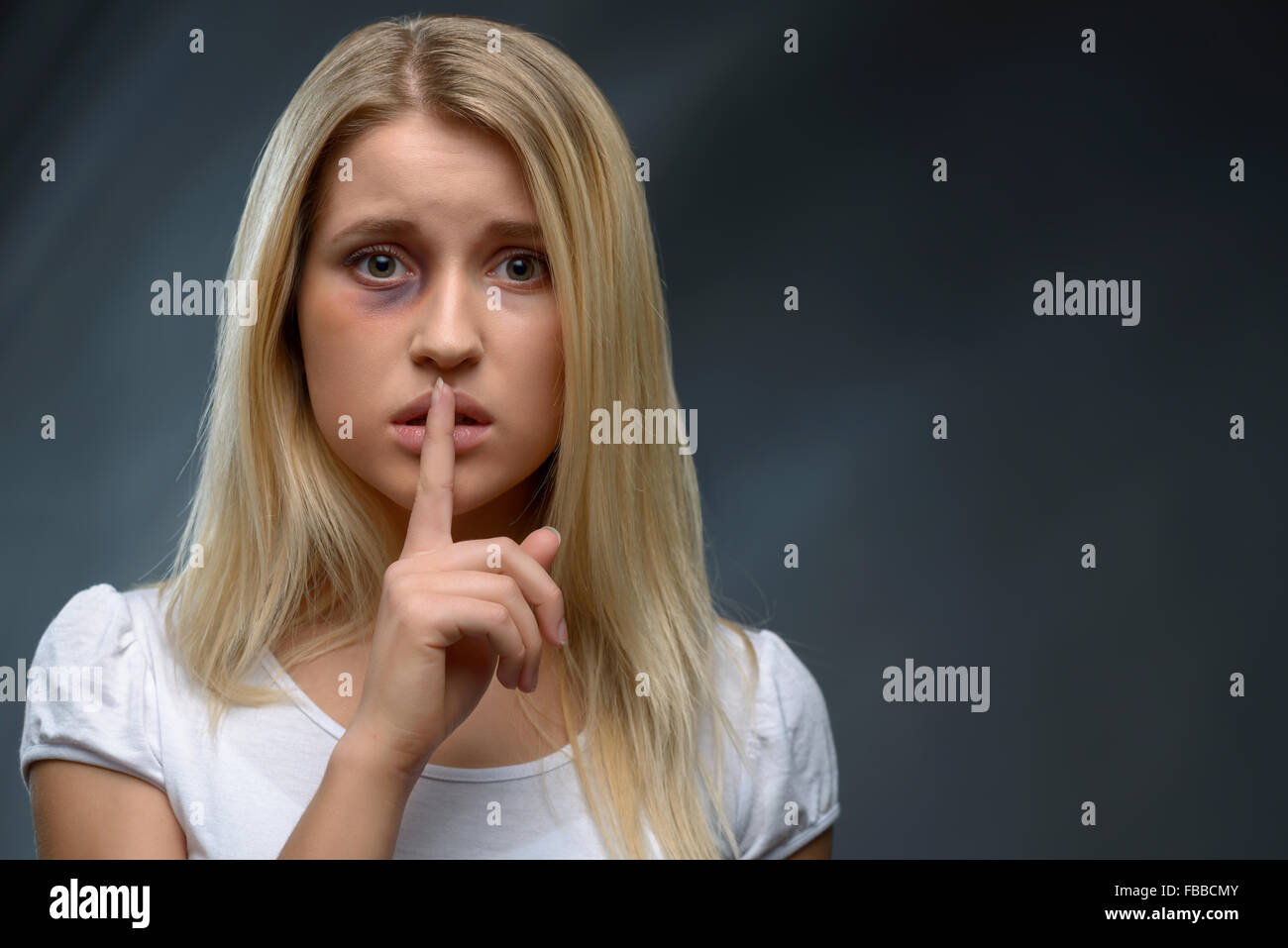 Hopeless woman expressing fear Stock Photo - Alamy