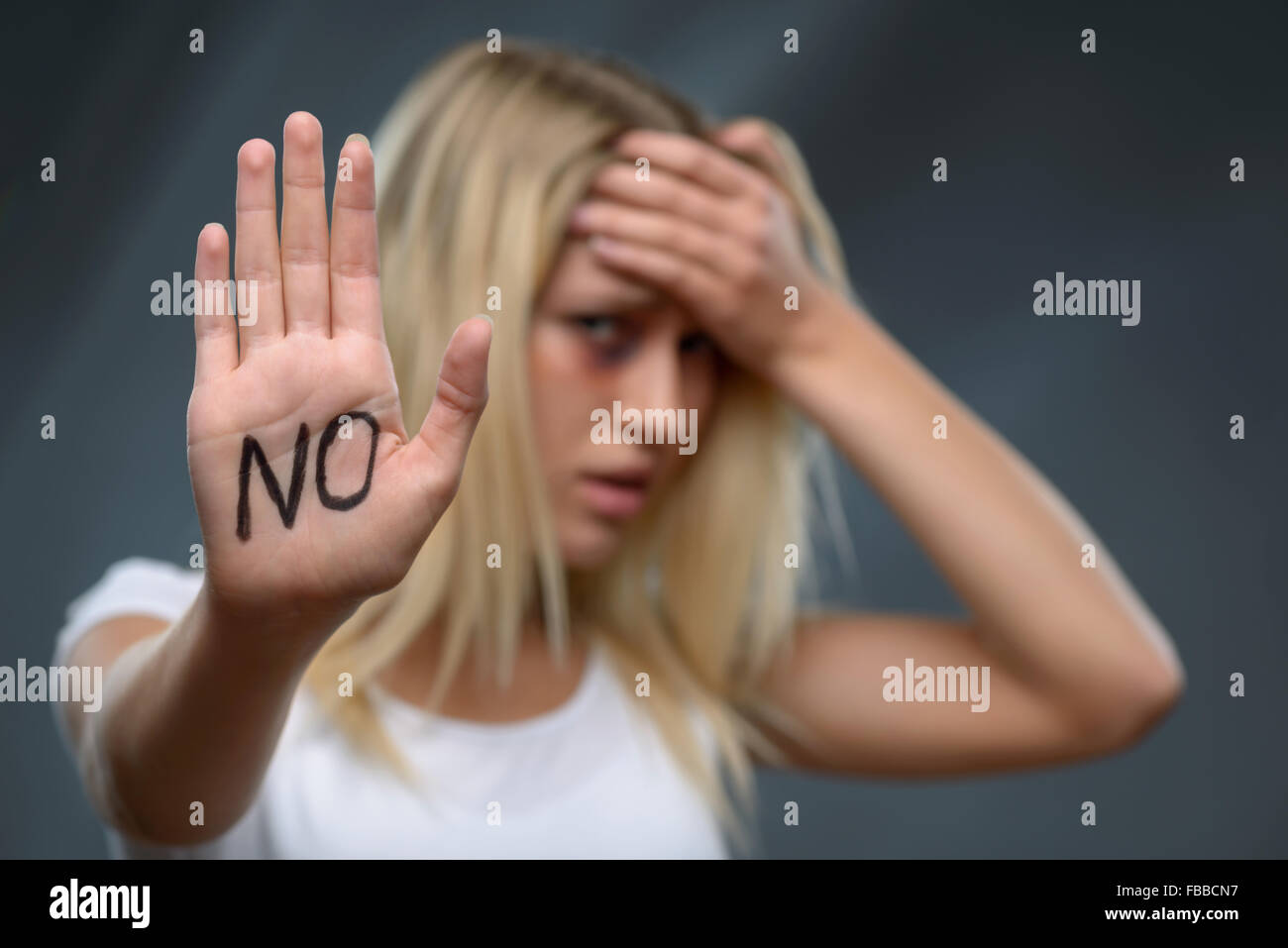 Hopeless woman expressing fear Stock Photo - Alamy
