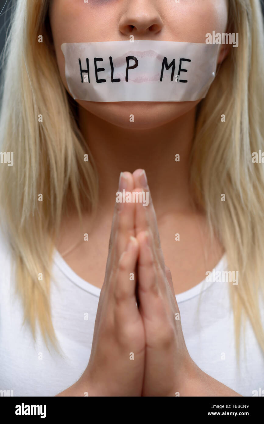 Hopeless woman expressing fear Stock Photo - Alamy