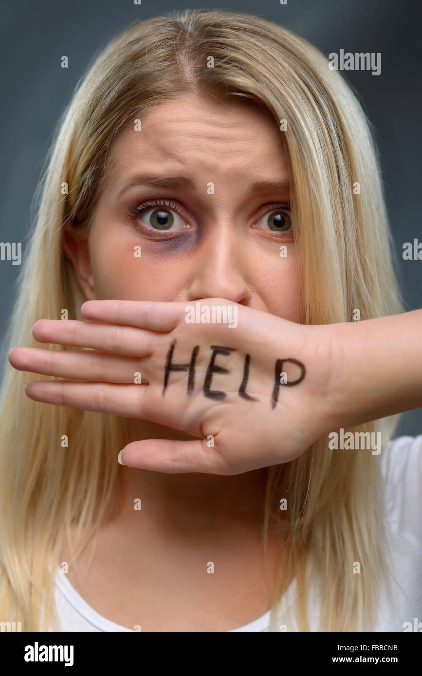 Hopeless woman expressing fear Stock Photo - Alamy