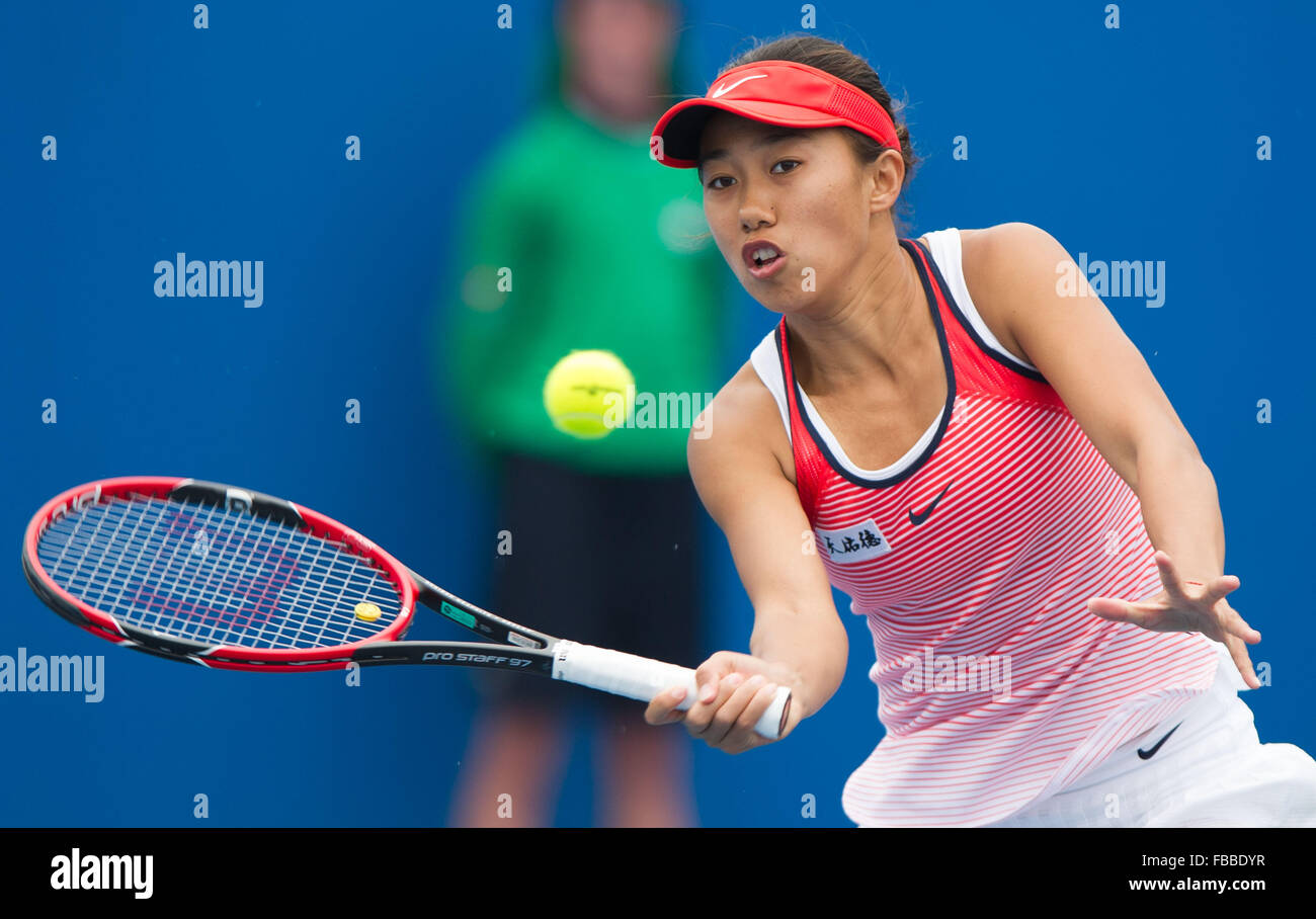 Melbourne, Australia. 14th Jan, 2016. Zhang Shuai of China returns the ...