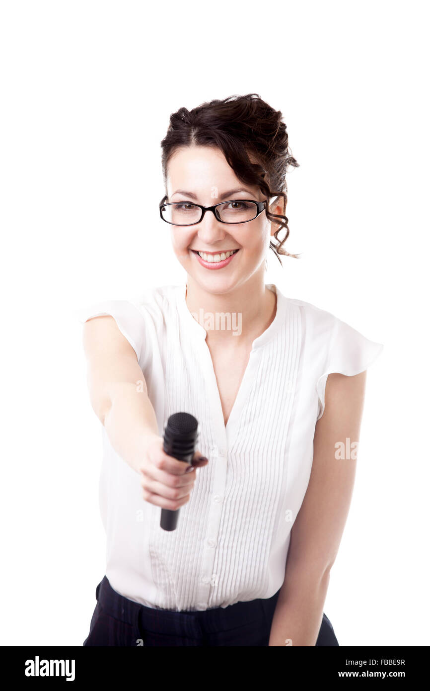 Presentation, speech conference, interview, beautiful young ...