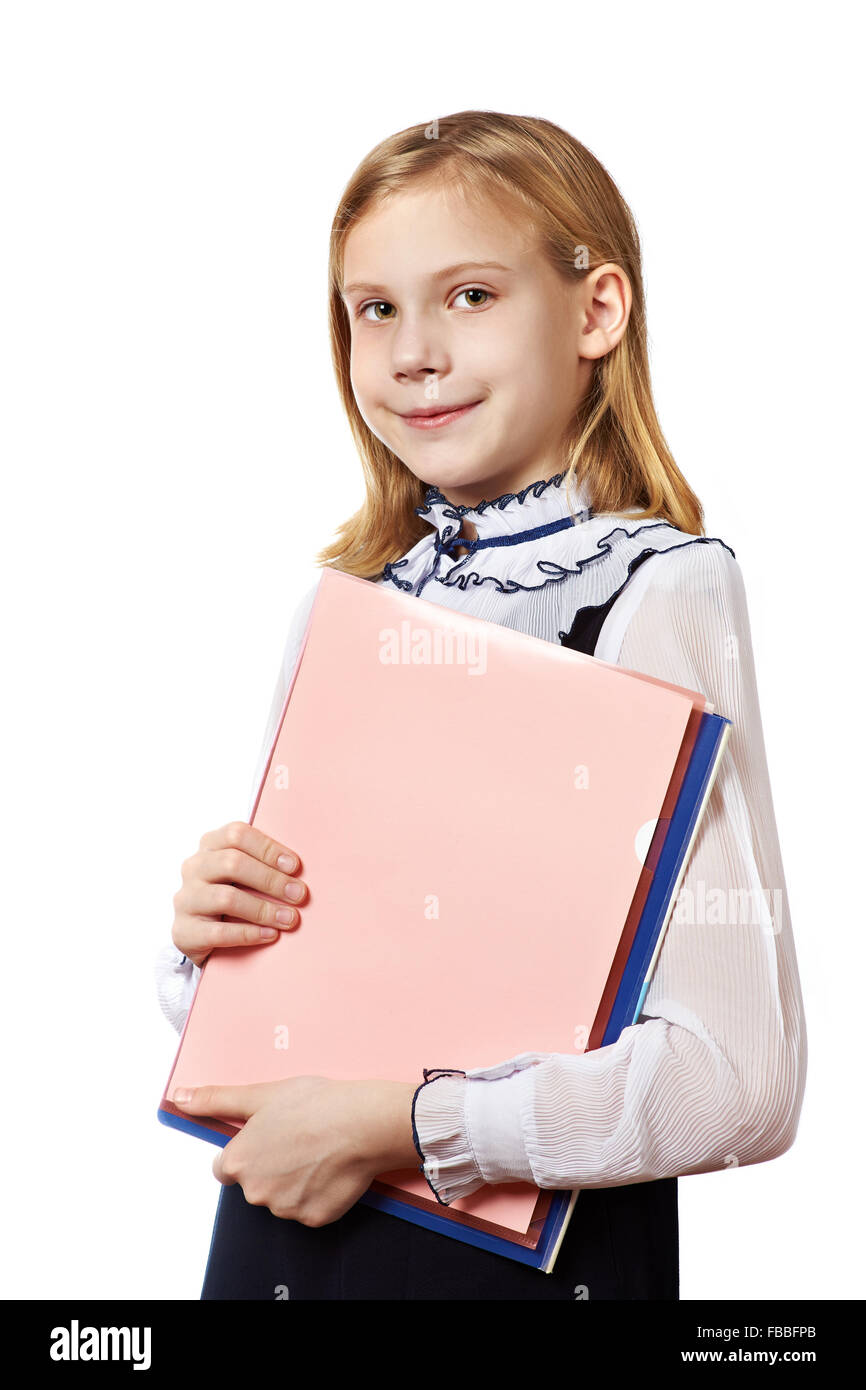Girl with business folders isolated Stock Photo - Alamy