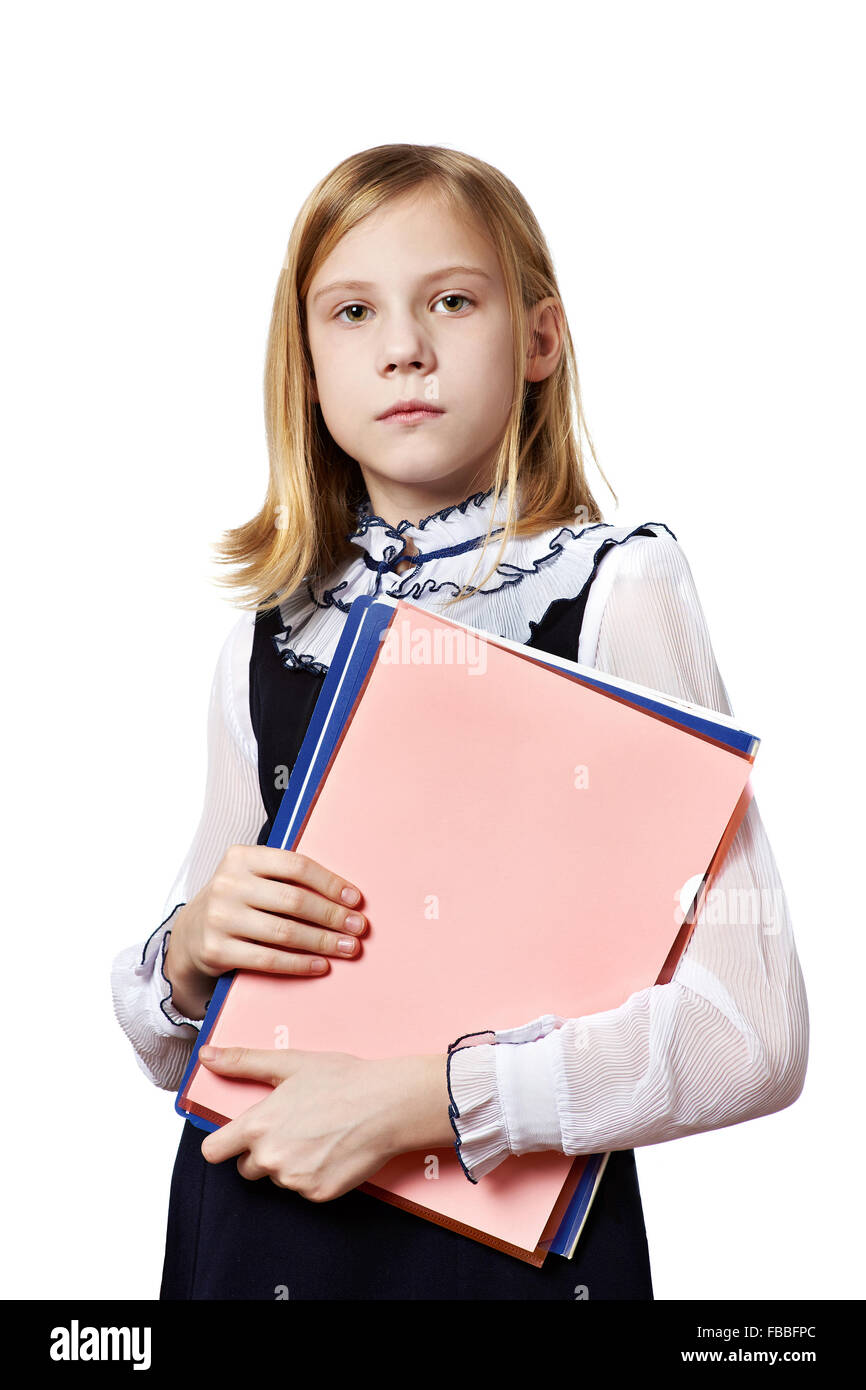 Girl with business folders isolated Stock Photo - Alamy