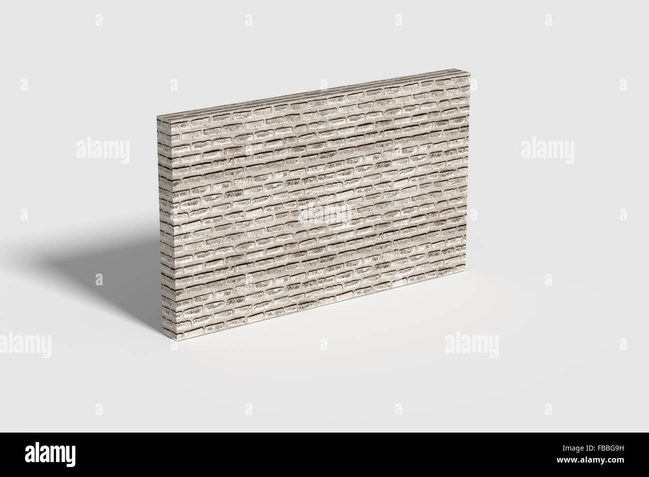 3d rendering of a brick wall in the middle of white room. Illustration ...