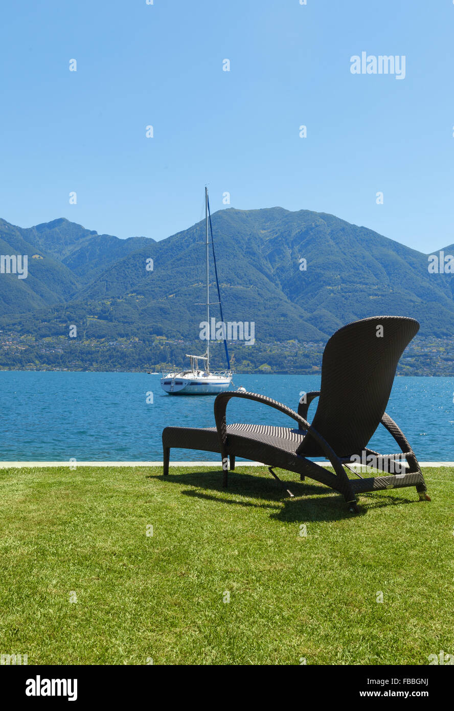 Architecture outdoor terrace overlooking the lake, with garden Stock ...